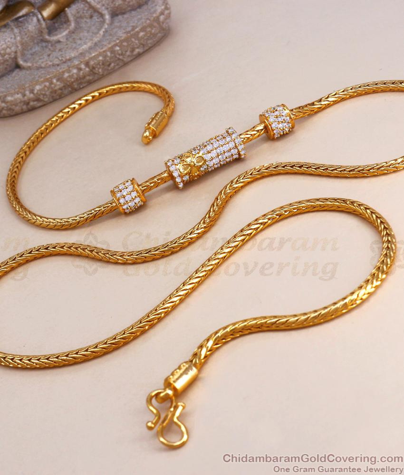 Traditional Gold Plated Mopu Thali Chain Side Pendant AD Stone ...