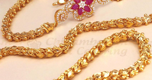Real Gold Design Floral Stone Mugappu With Jasmine Gold Chain MCH1336