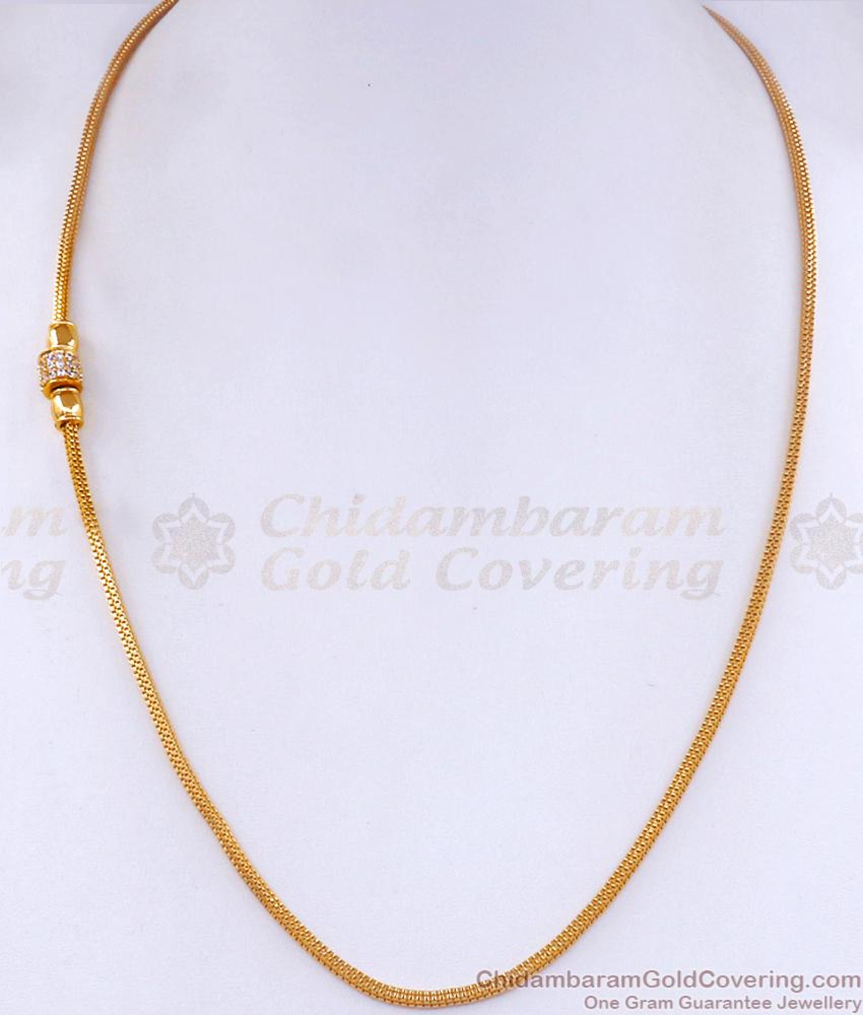 Simple Daily Use Gold Thali Chain White Stone Mugappu MCH1338