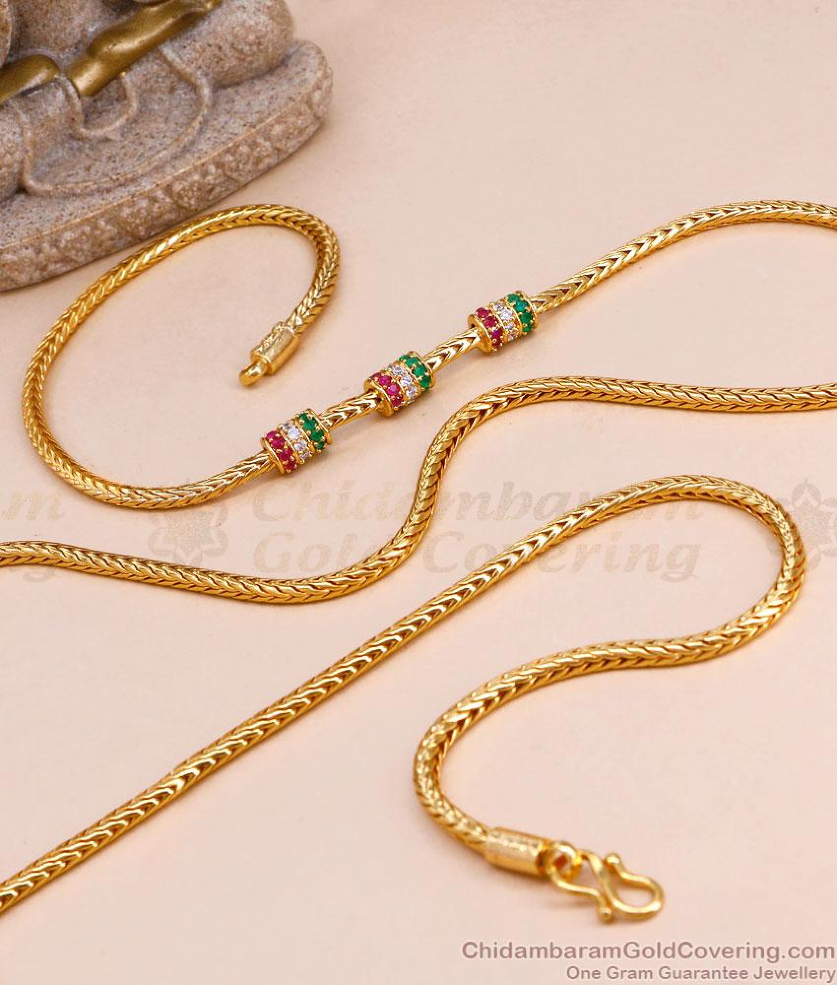 30 Inches Long Multi Stone Gold Thali Chain Modern Mugappu Design for ...