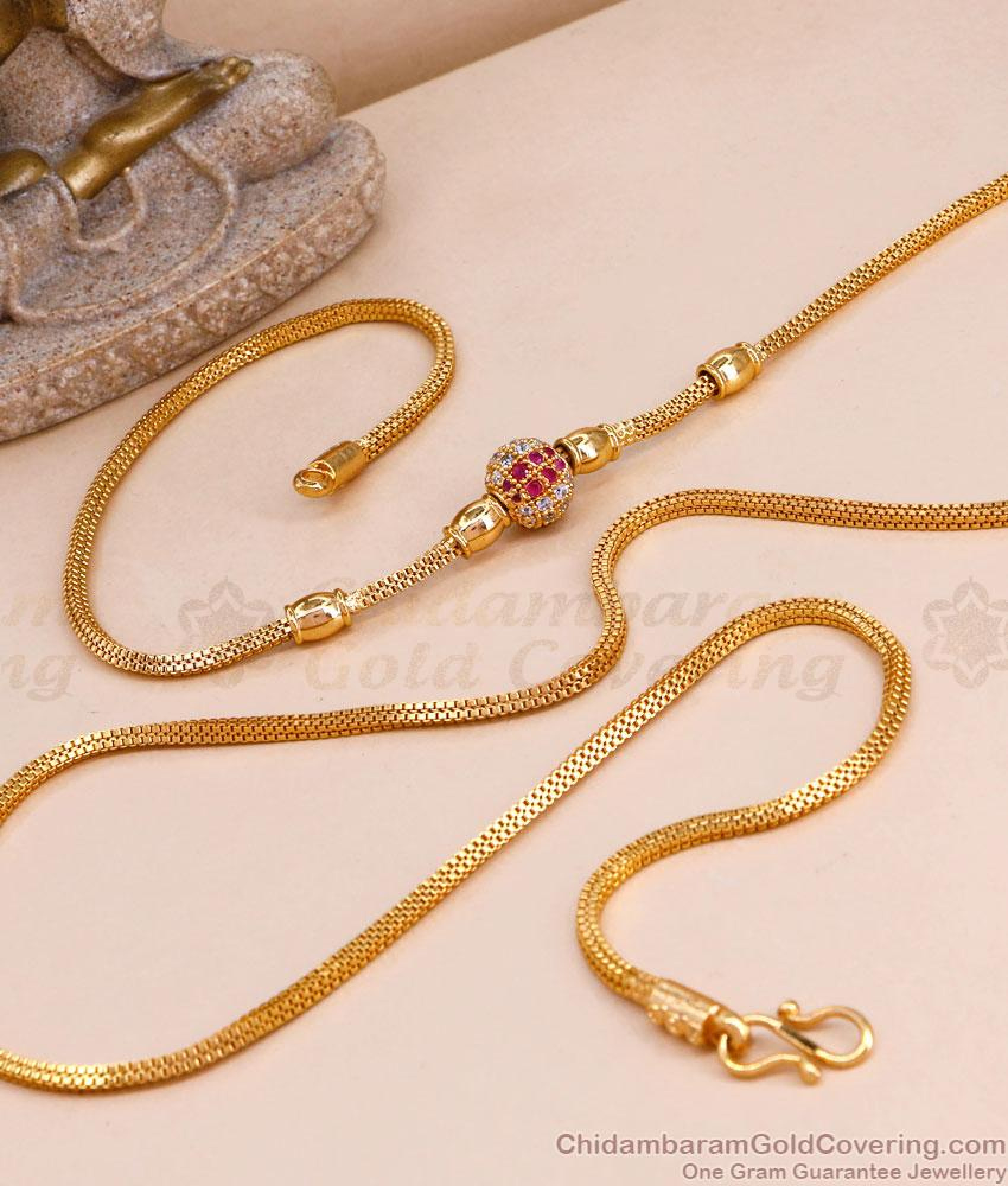 30 Inches Long Real Gold Design Ball Mugappu Ruby White Stone Design ...
