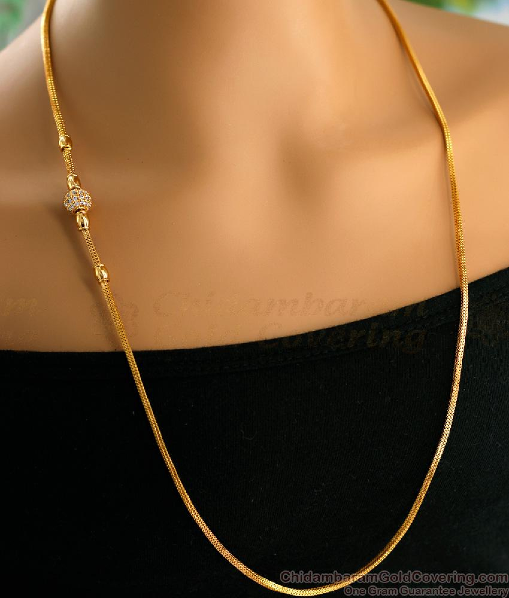 30 Inches Long South Indian Jewellery White Stone Ball Mopu Thali Chain ...