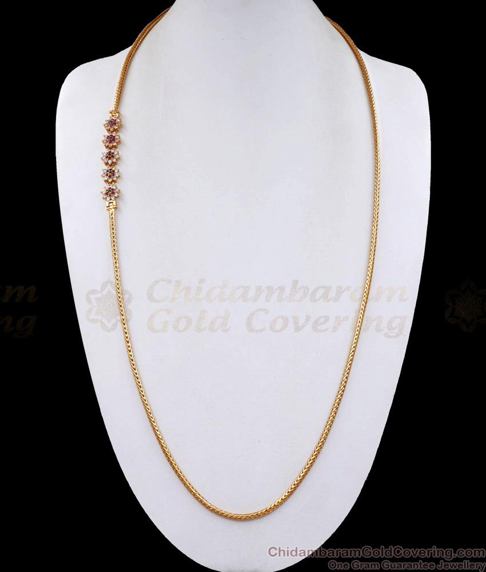 30 Inches Long 5 Multi Stone Floral Mugappu Gold Plated Thali Chain ...