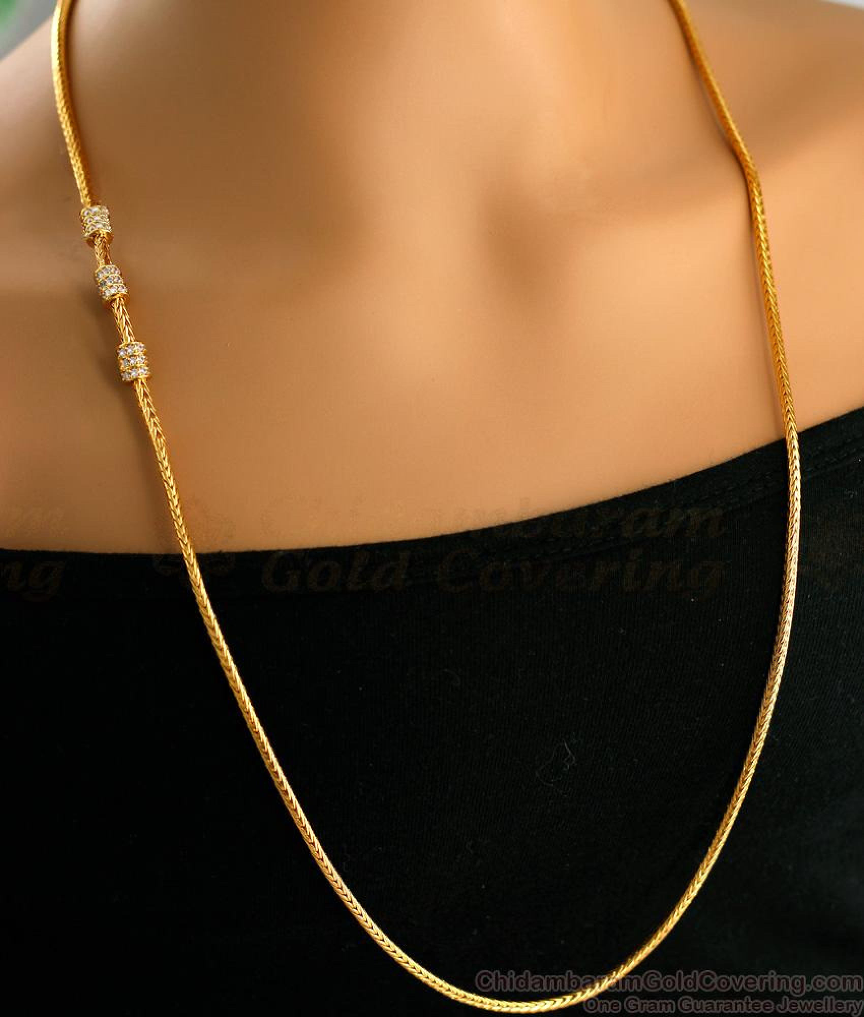 30 Inch Long White Stone Mugappu 5 Pavan Gold Imitation Thali Chain ...