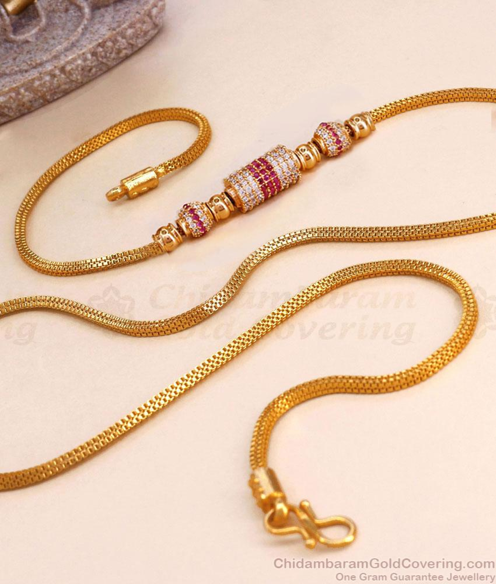 Buy Gold Designer Mugappu Thali Chain Collections With Stone MCH1414