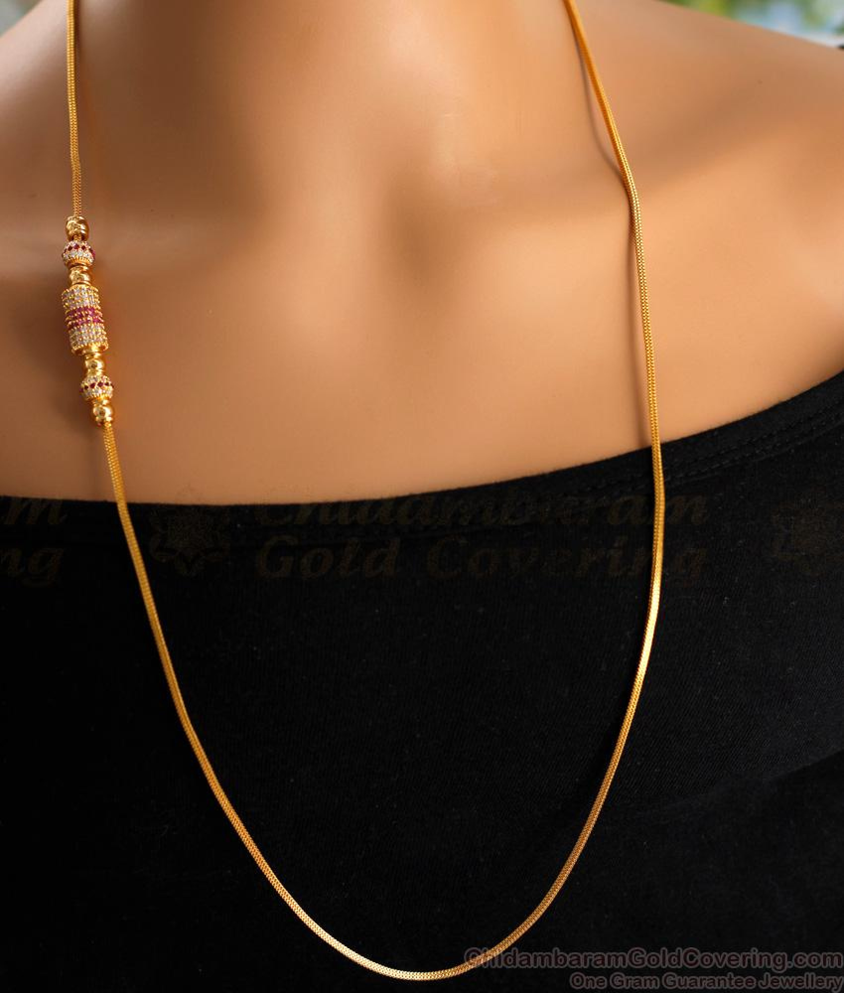 Buy Gold Designer Mugappu Thali Chain Collections With Stone MCH1414