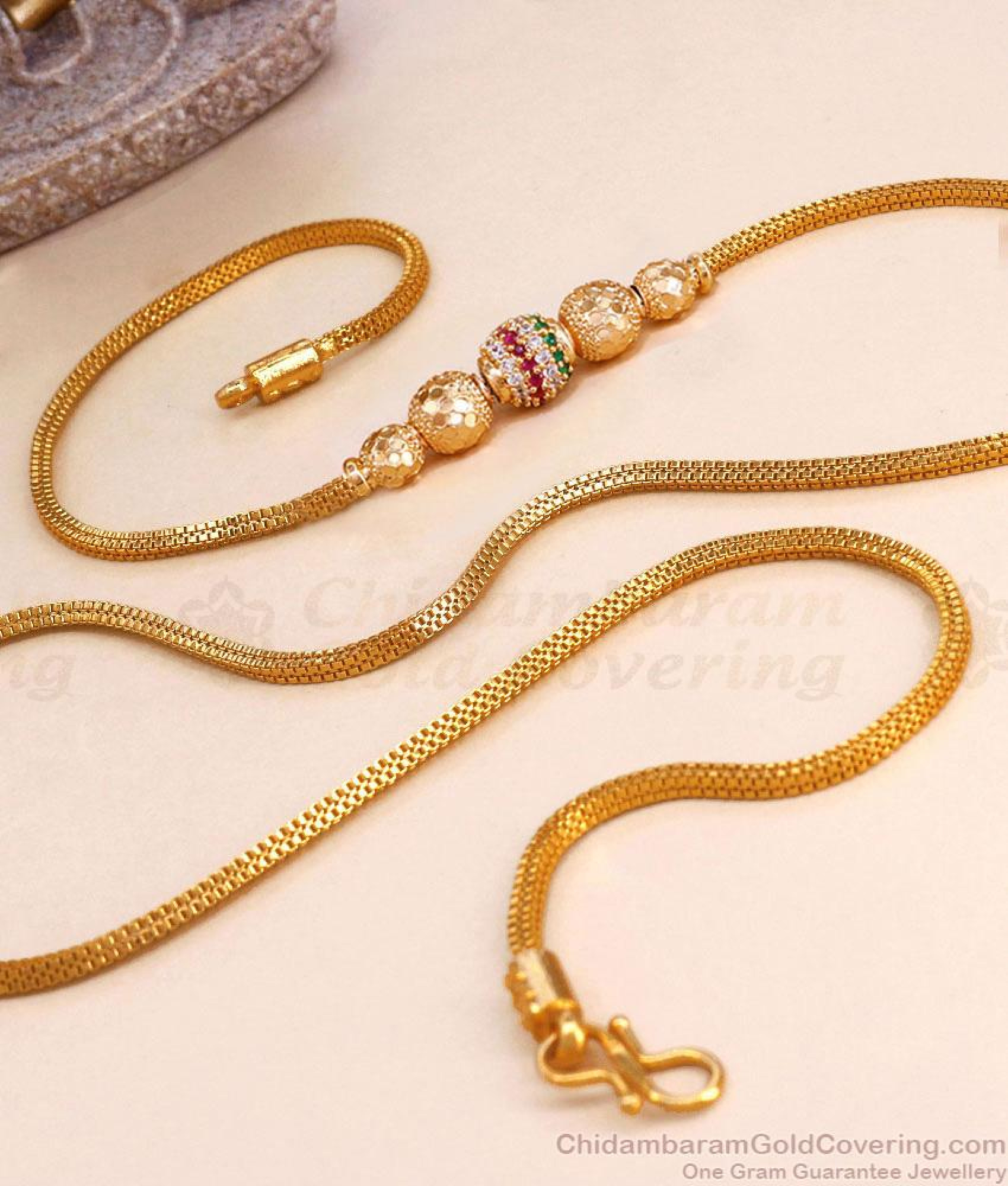 30 Inch Long South Indian Gold Mugappu Thali Chain For Regular Use ...