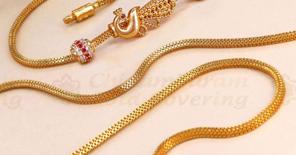 30 Inch Long Attractive Gold Look Peacock Mugappu Chain With Stone ...
