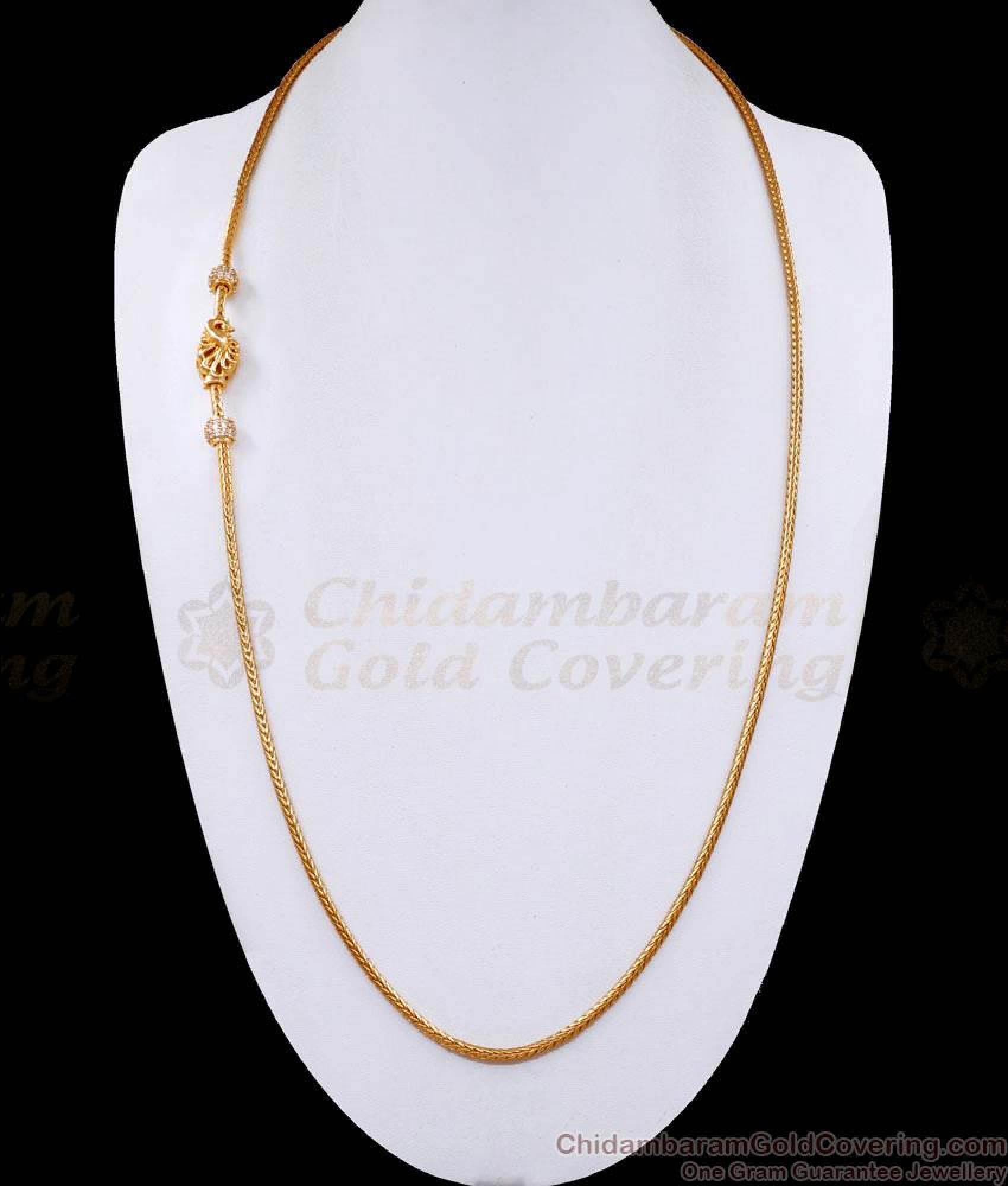 30 Inch Long Buy Peacock Mugappu Design With White Stone Gold Plated ...