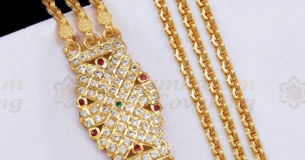 30 Inch Long Premium Impon Jewellery Gold Plated Mugappu 3 Line Chain ...