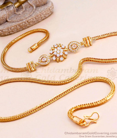 Light Weight Thin Gold Chain Mango Pendant With Stones SMDR2382