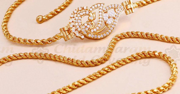 Attractive White Stone Peacock Mugappu Murukku Chain Design MCH1480