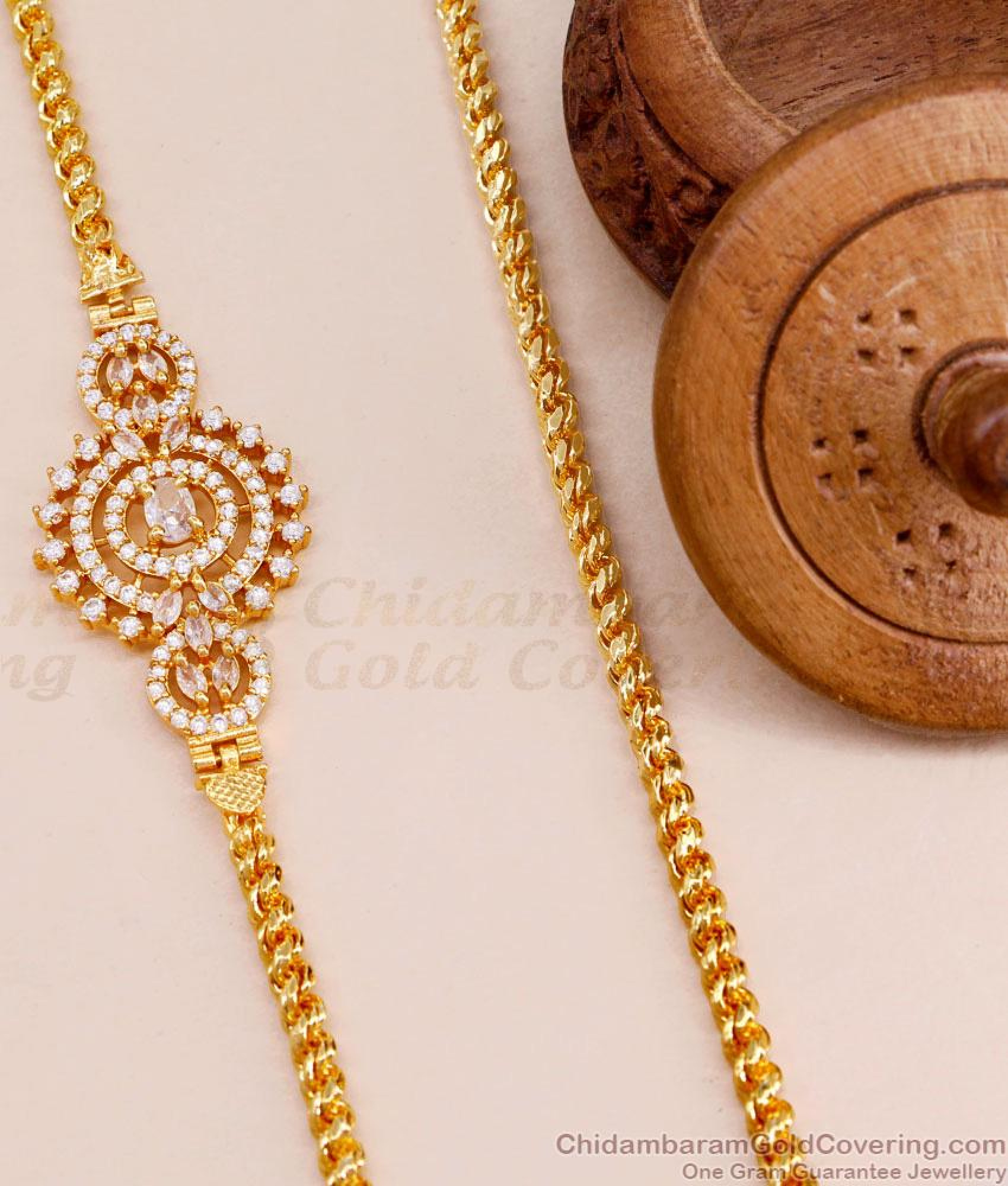 Stylish Ad Stone Diamond Mugappu Gold Thali Chain For Women MCH1512