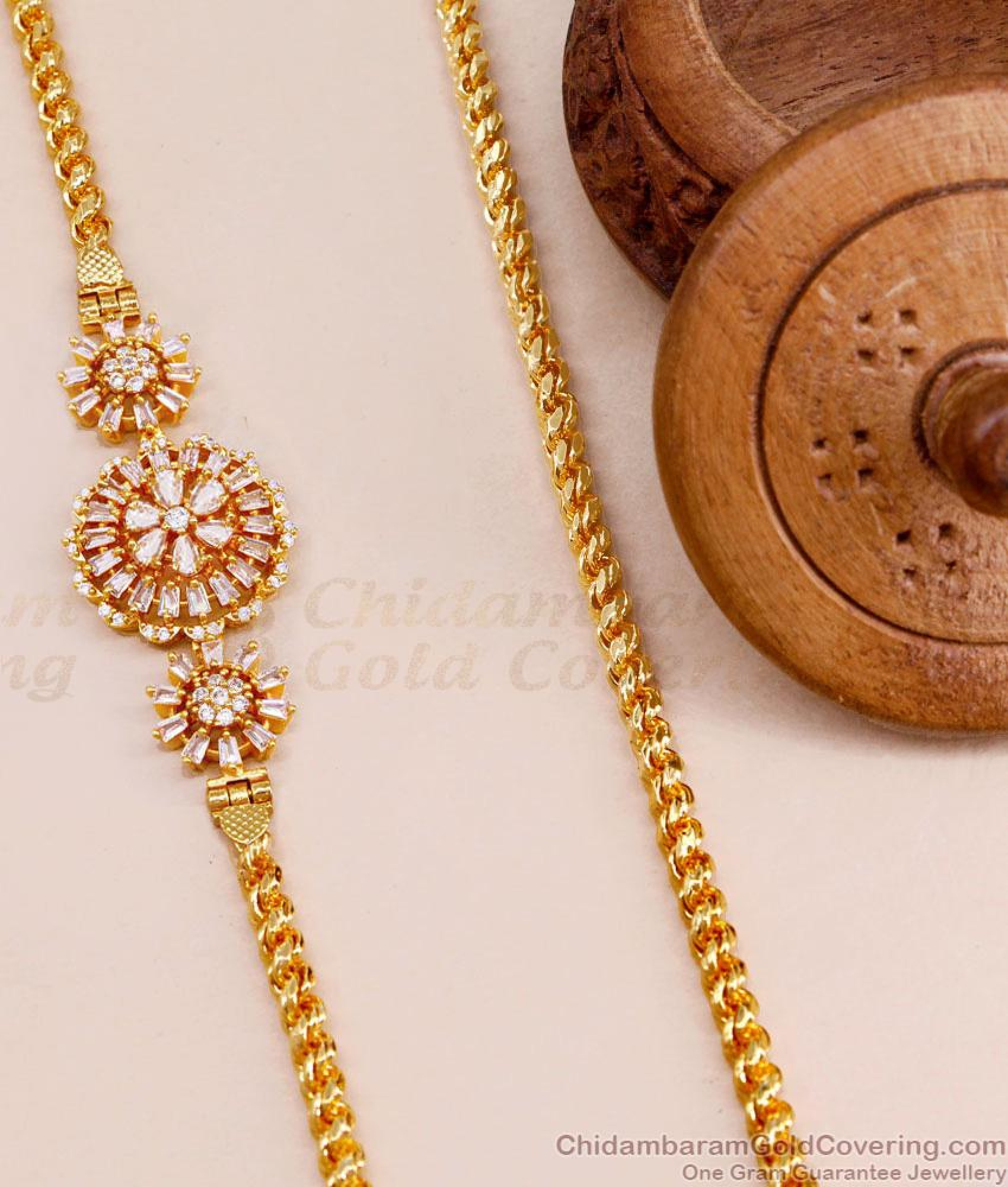Stylish 1 Gram Gold Micro Plated Mugappu White Stone Design For Women ...