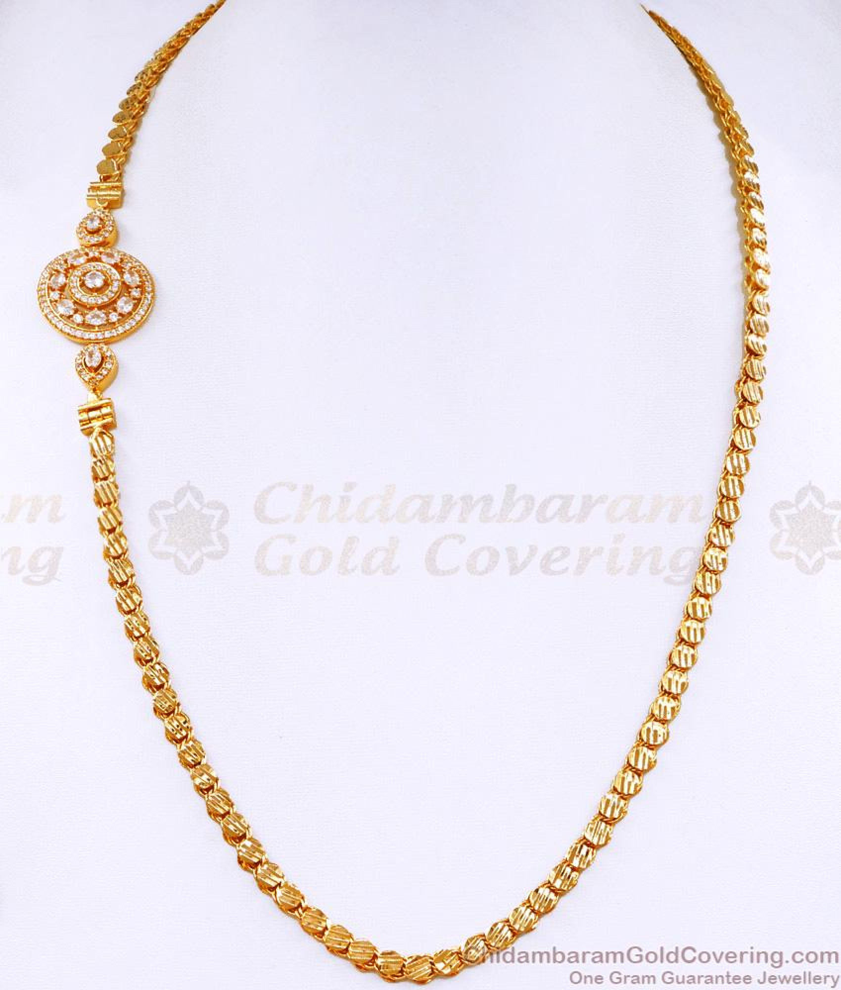 Unique Side Pendant Mugappu Thali Chain With White Stone MCH1526