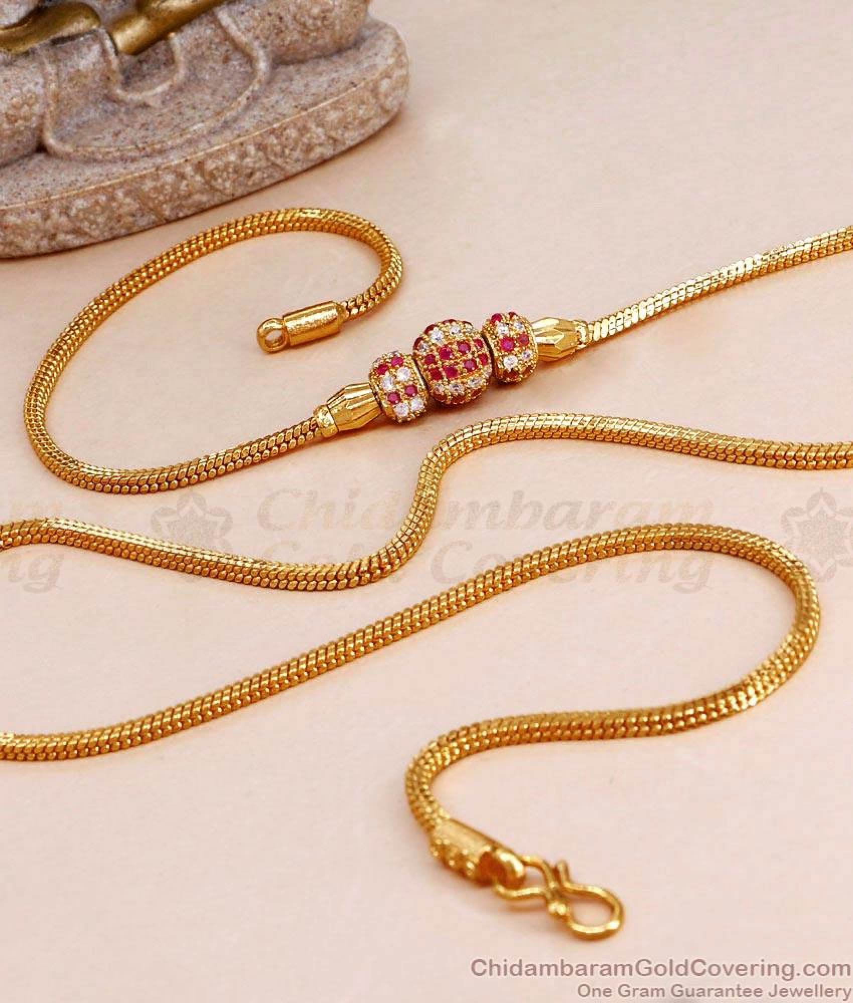 Beautiful Ruby White Stone Gold Plated Ball Mopu Thali Chain MCH1584