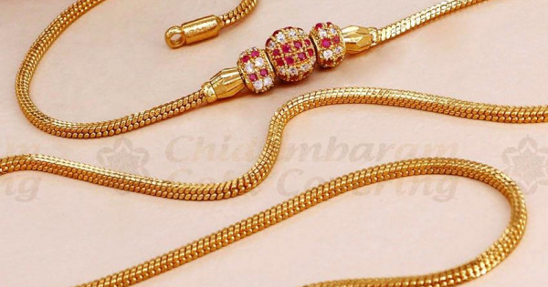 Beautiful Ruby White Stone Gold Plated Ball Mopu Thali Chain MCH1584