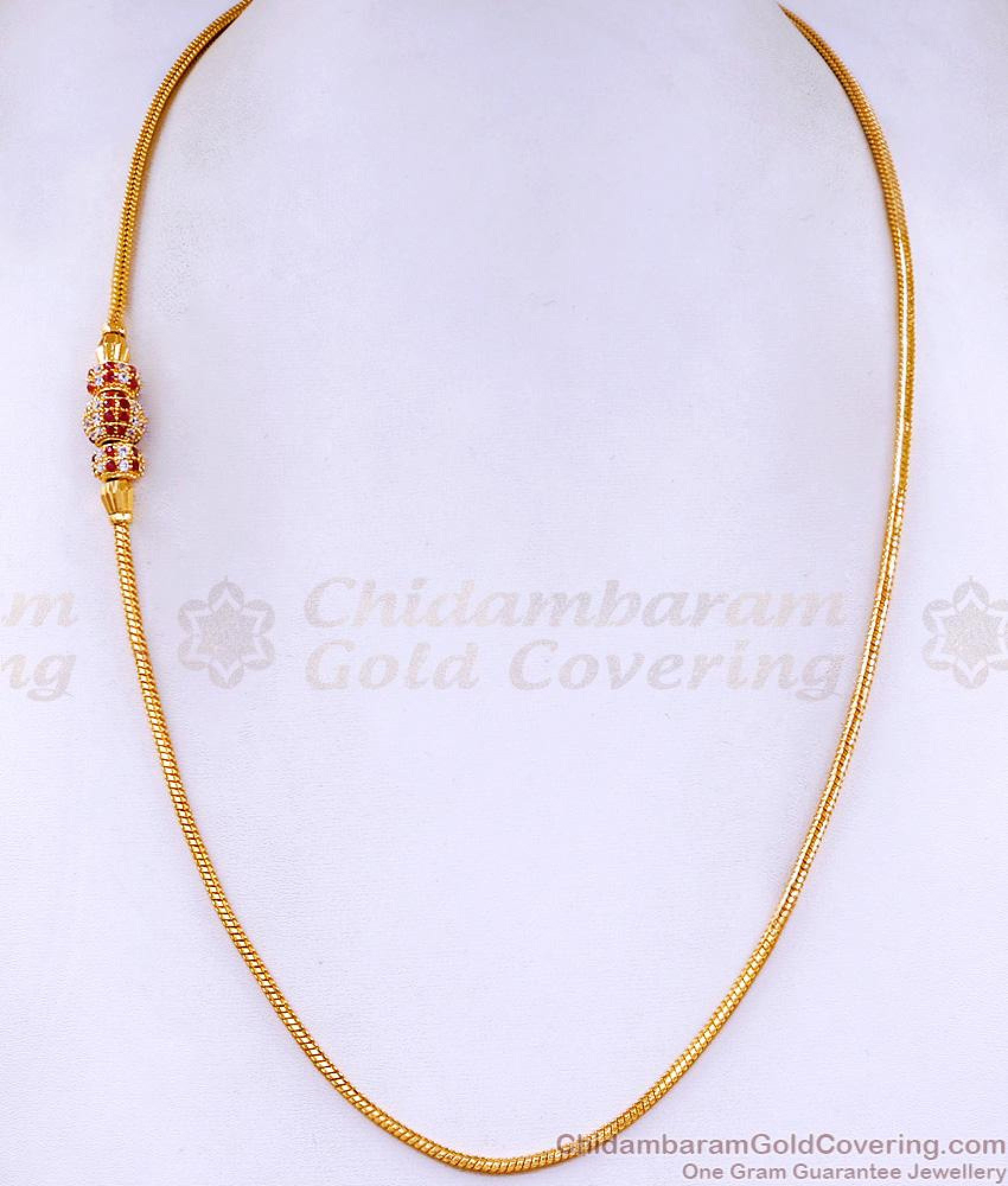 Beautiful Ruby White Stone Gold Plated Ball Mopu Thali Chain MCH1584