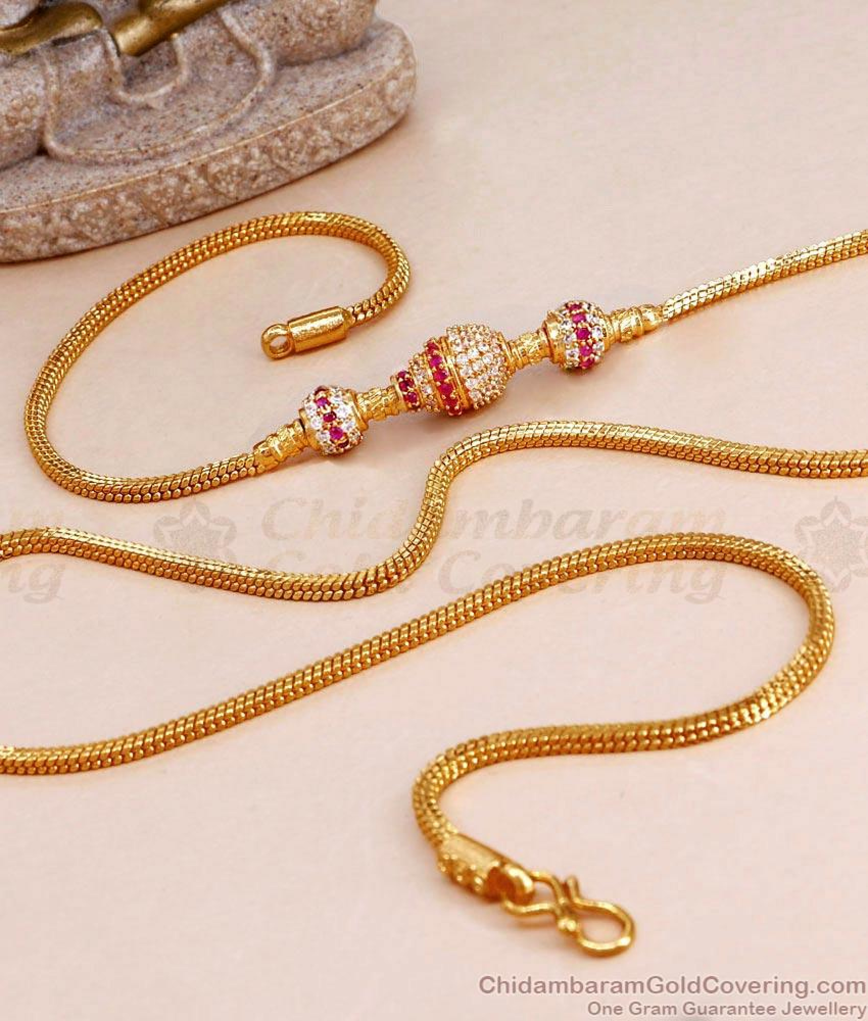 Diamond Studded Gold Imitation Mugappu Thali Chain MCH1591