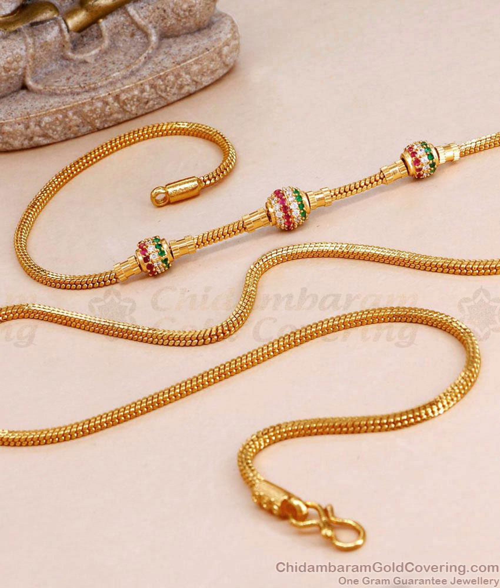 Attractive Micro Gold Plated Ball Mugappu Multi Stone Side Pendant MCH1640