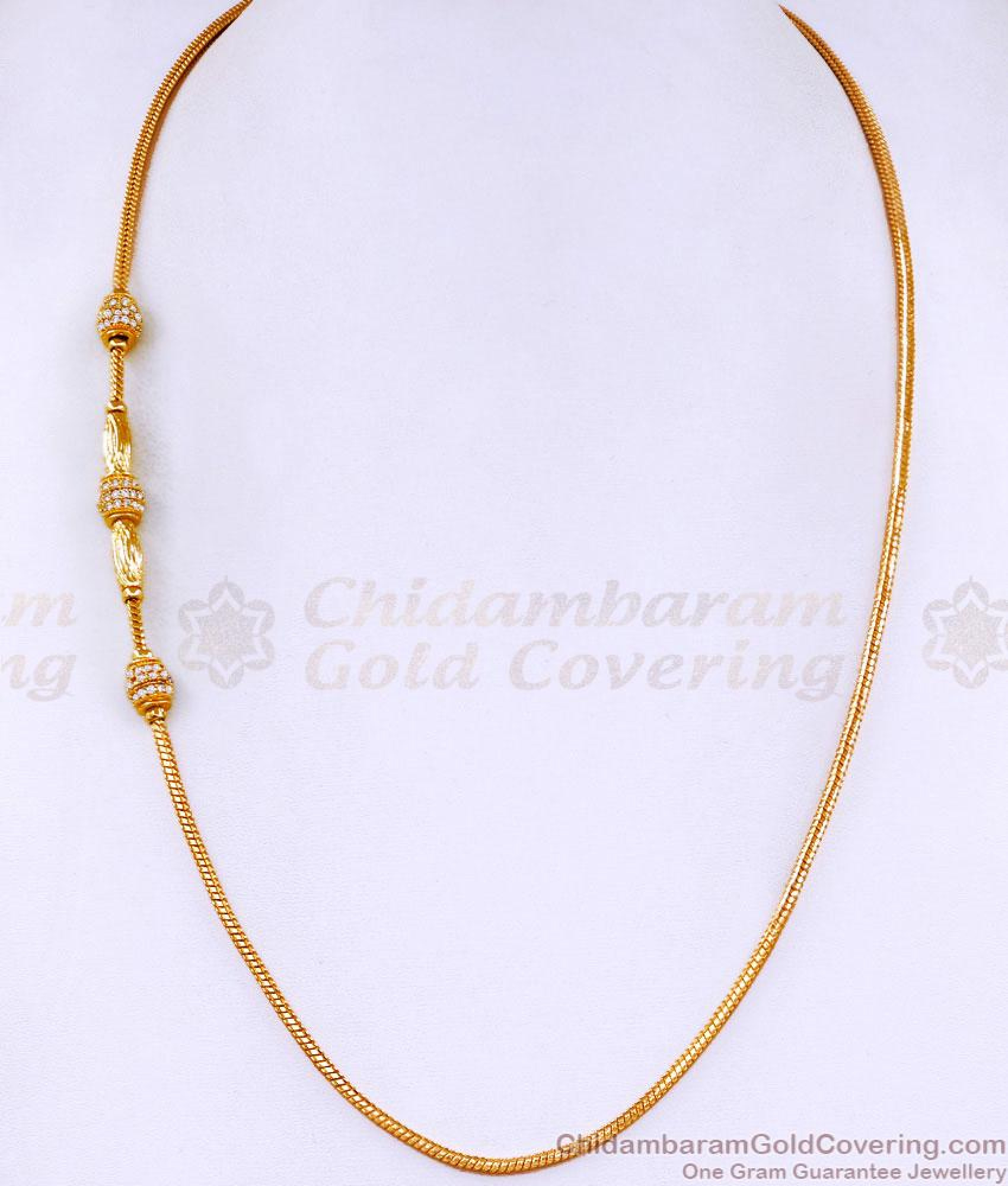Regular Use White Stone Triple Ball Mugappu Thali Chain For Women MCH1659