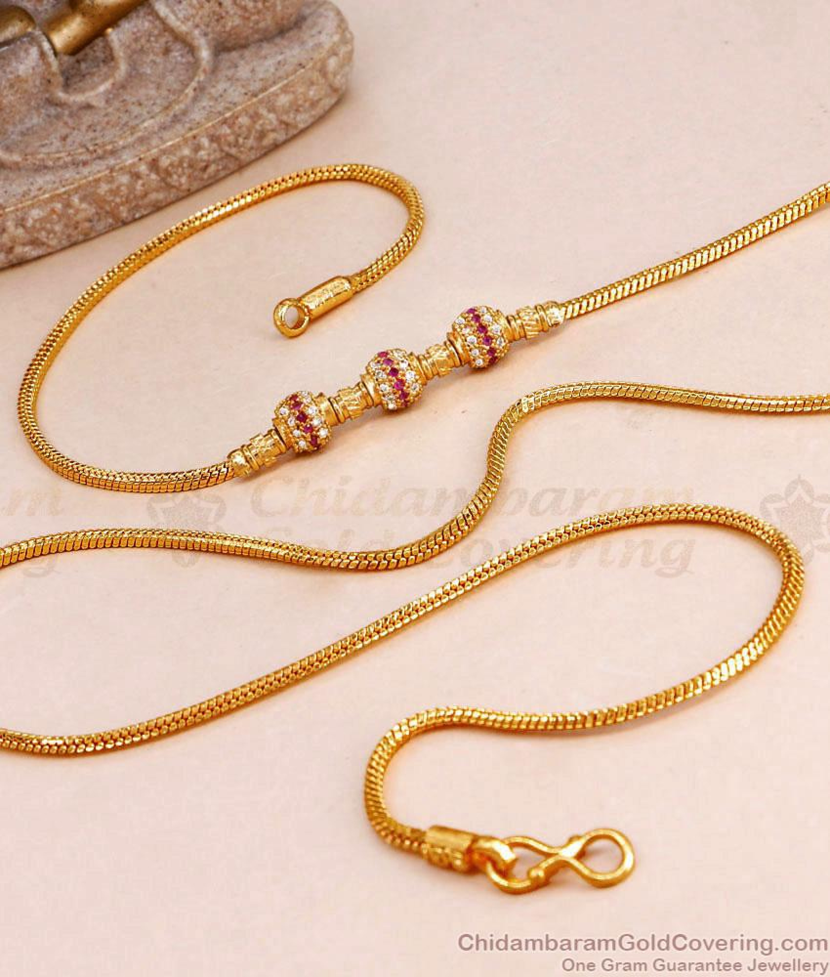 Buy One Gram Gold Modern Mugappu Chain Stone Ball Design MCH1662