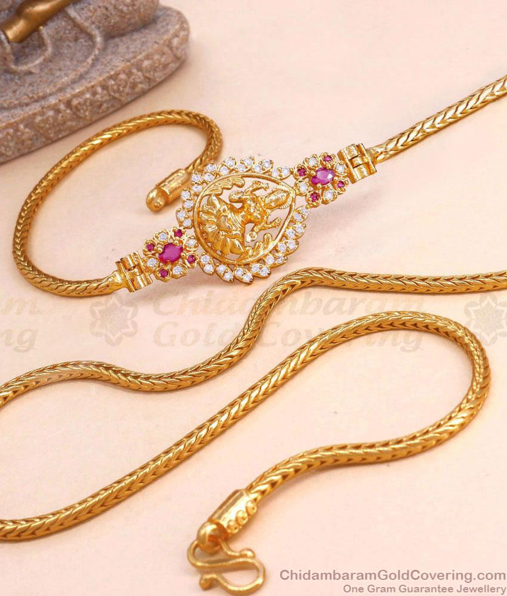 Traditional Ad Stone Lakshmi Side Pendant Thali Kodi Chain Design MCH1694