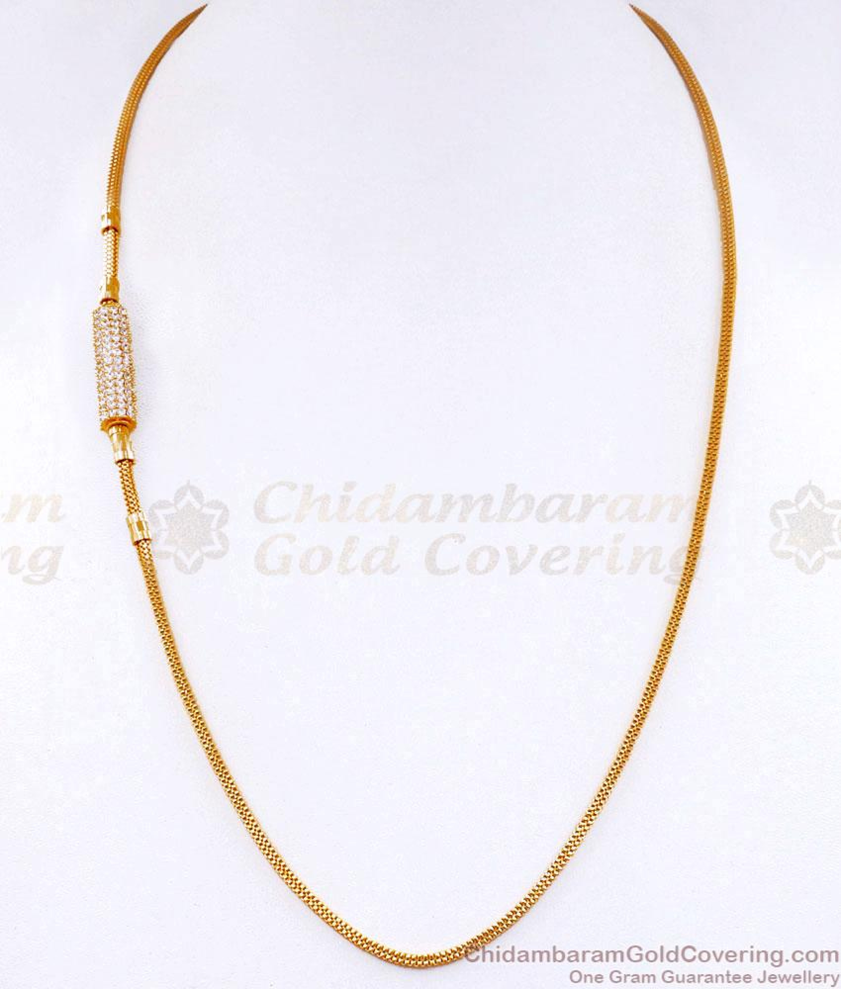Elegant White Stone Gold Imitation Mugappu Chain Collections With Price ...