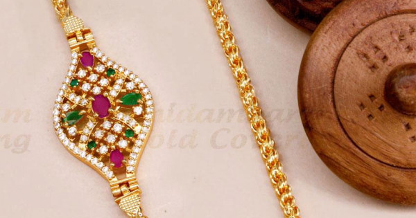 Regular Use Stone Side Pendant Gold Thali Saradu Chain Online MCH1704