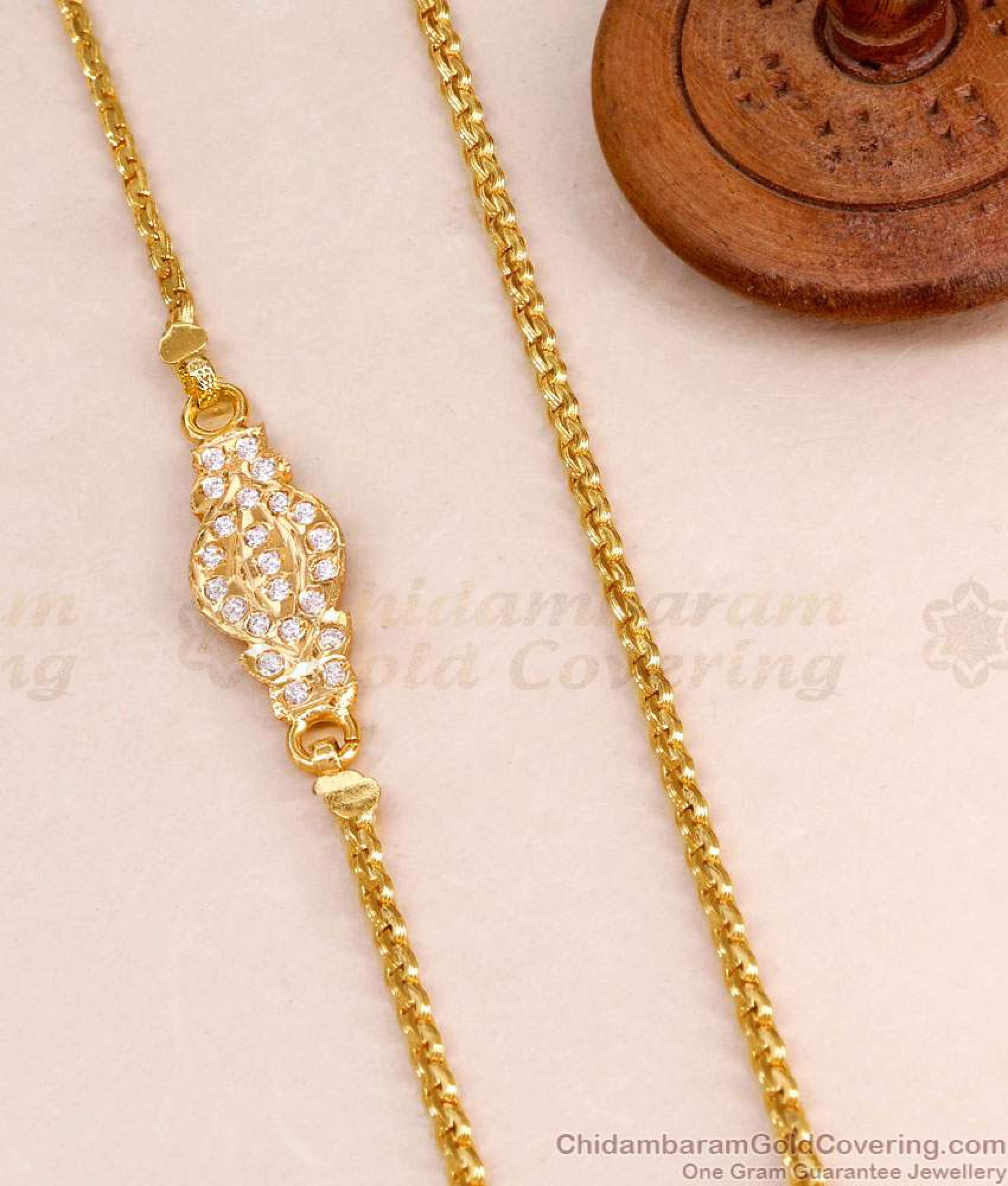 Full White Stone Five Metal Impon Thali Chain Side Mopu Designs MCH1728