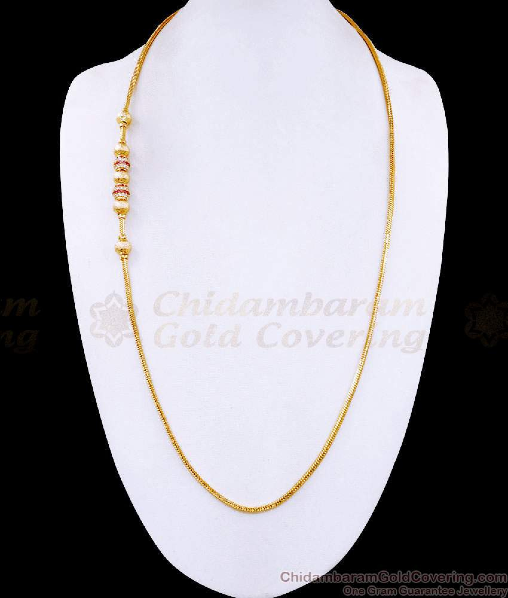 30 Inch Long Micro Gold Polish Ruby White Stone Ball Mugappu For Women ...