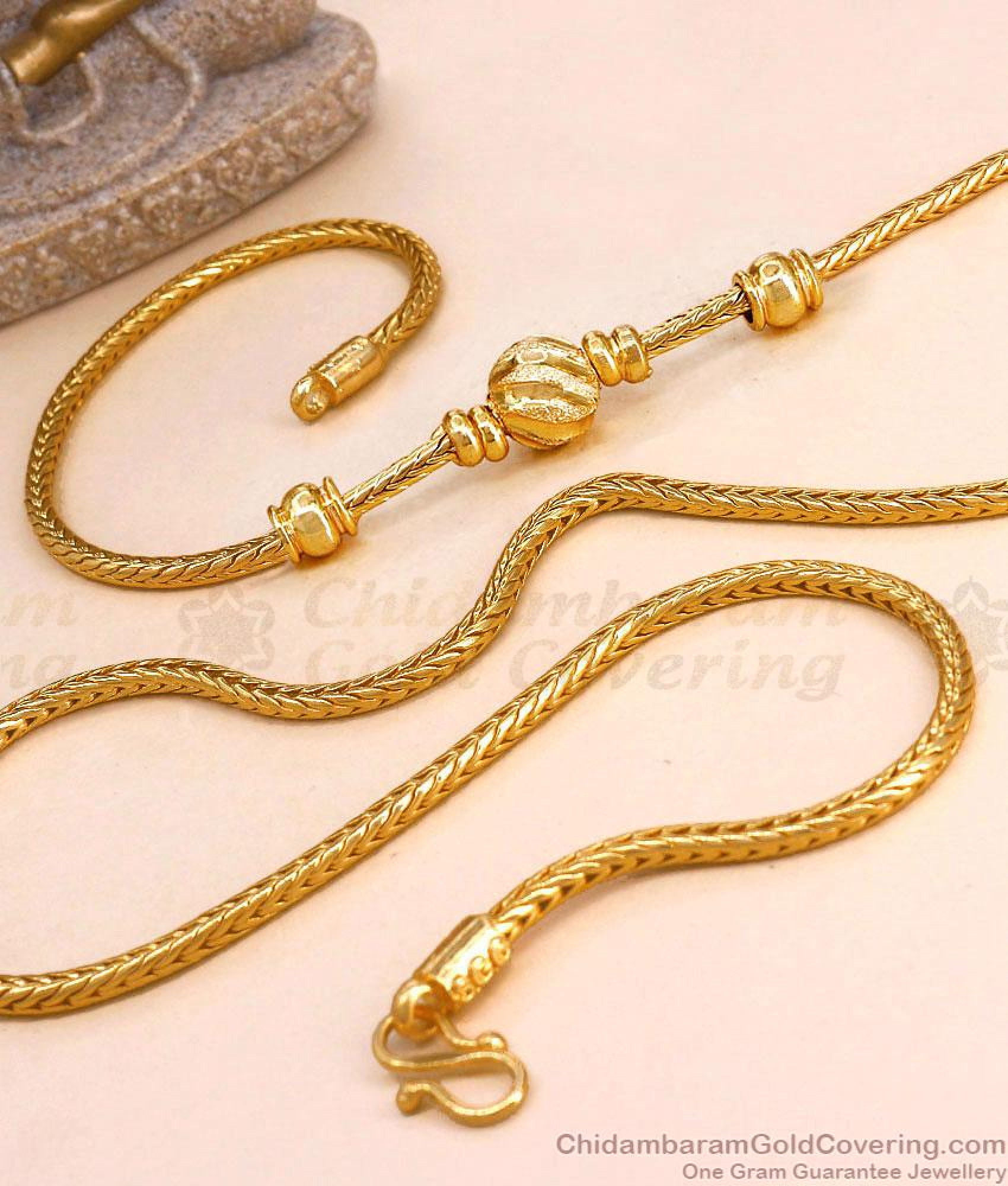 30 Inch Long Plain One Gram Gold Ball Mugappu Side Pendant Chain Online ...