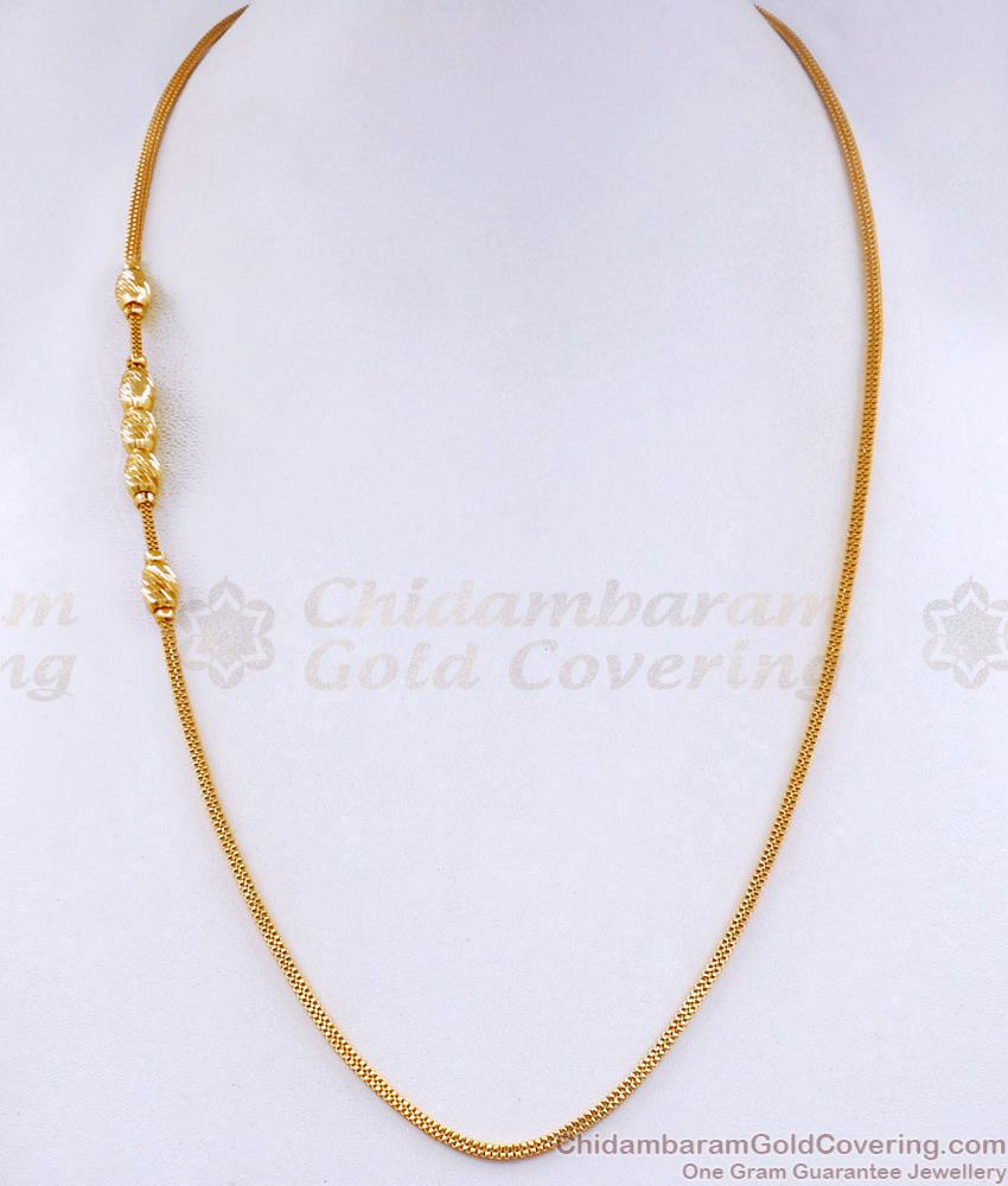 Traditional Ball Pattern Gold Plated Plain Mugappu Chain Designs MCH1779
