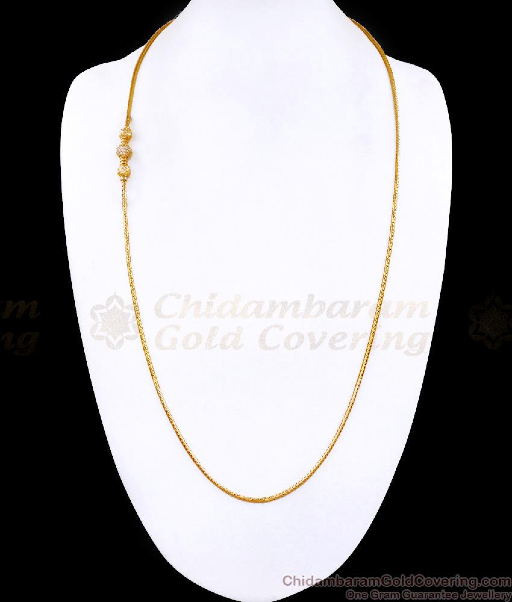 30 Inch Long Gold Plated White Stone Ball Mugappu For Married Women ...