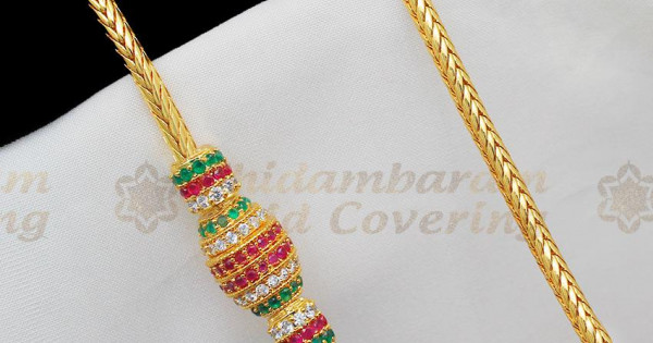 Big Full Multi Stone Mopu Thali Kodi Gold Chain For Married Womens MCH183