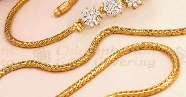 Beautiful Floral Design White Stone Gold Mugappu Thali Chain MCH1875