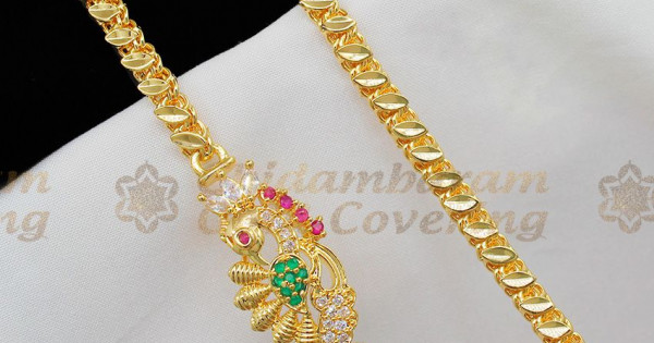 Thick Gold Inspiring Multi Stone Mopu Chain Side Pendant Peacock Design ...