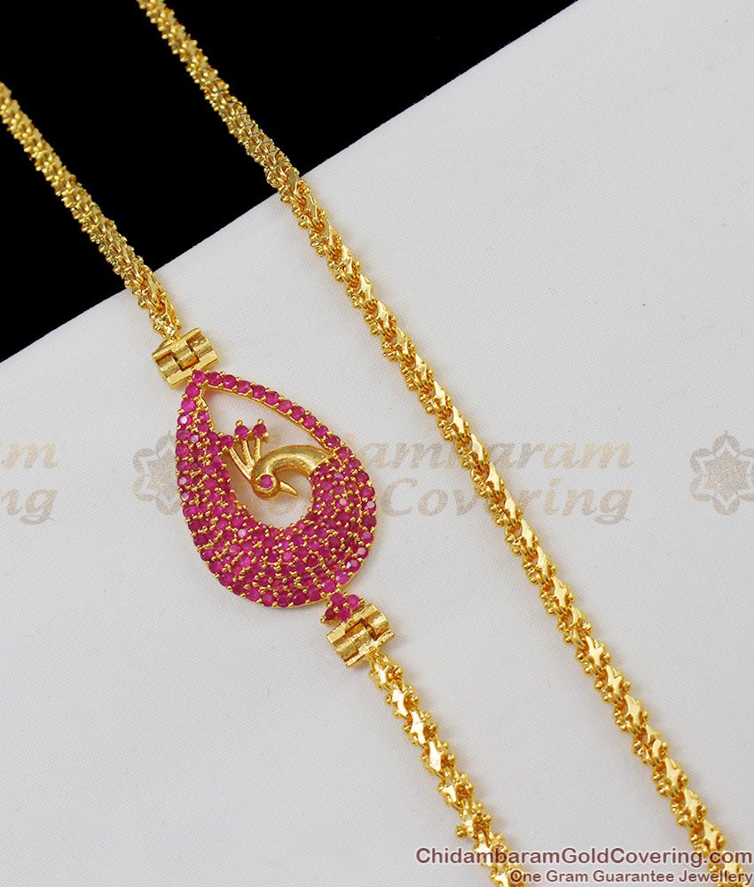 Innovatve Full Ruby Crystal Peacock Design Side Pendant Chain For ...
