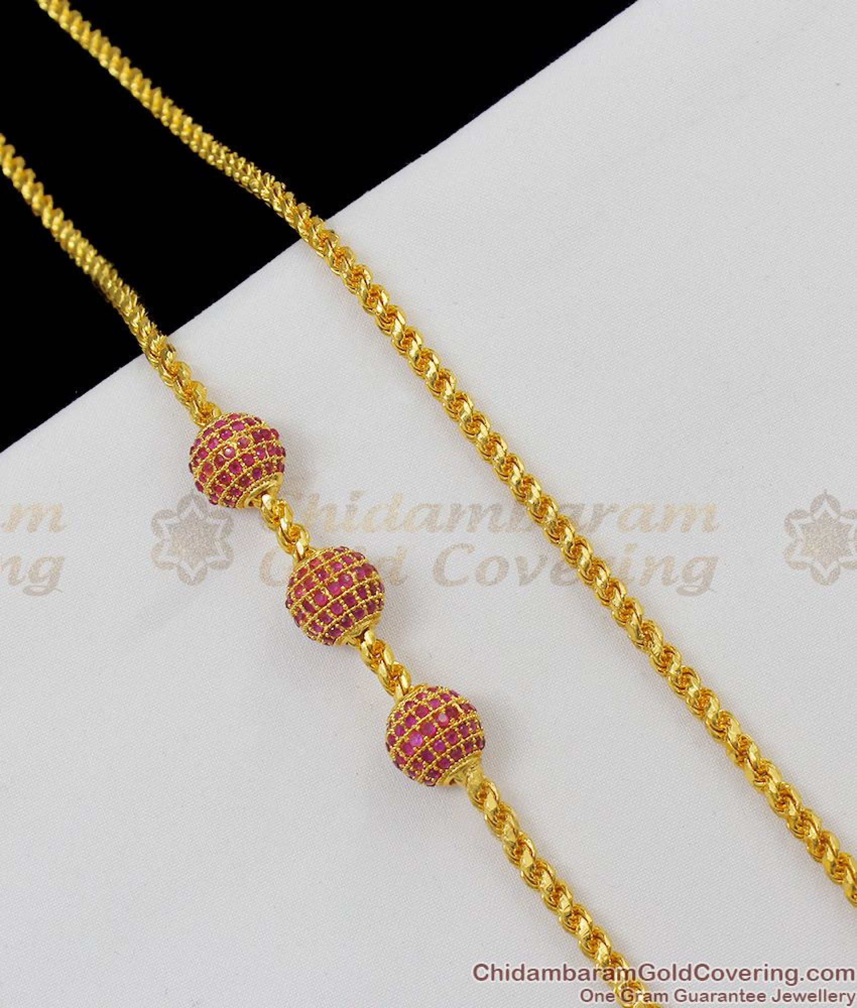 30 Inches Traditional Three Balls Ruby Stone Mopu Thali Saradu ...