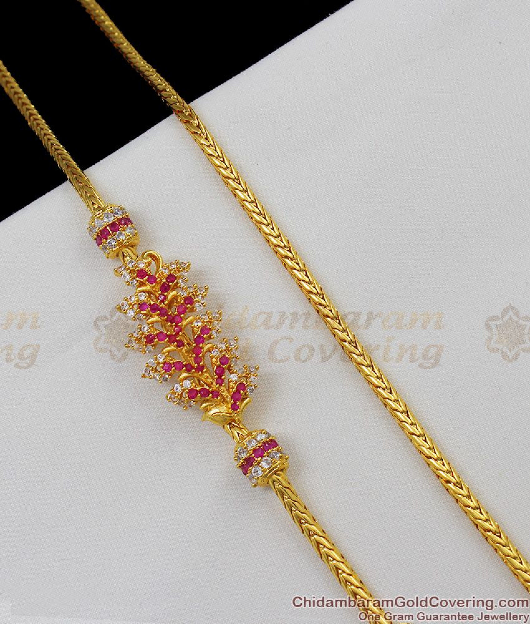 30 Inches Big Full AD Ruby Stone Leaf Design Mopu Thali Saradu For ...