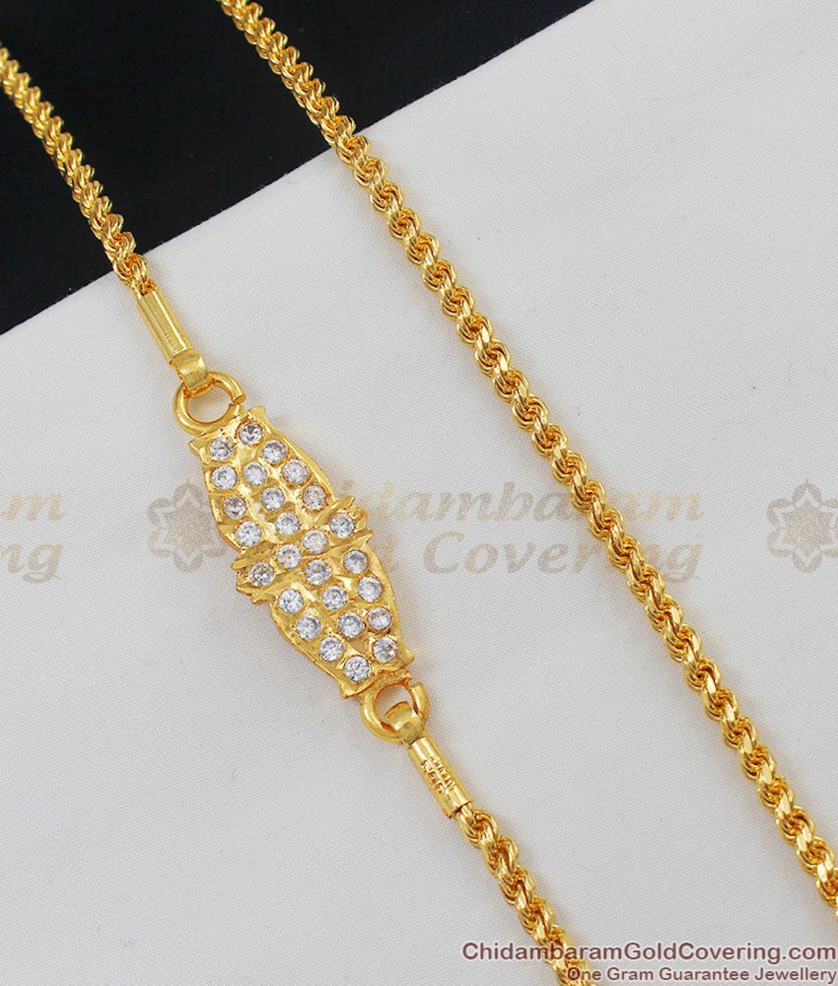Classic Full AD White Stones Impon Gold Plated Mopu Thali Chain Design ...