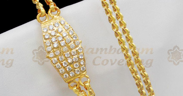 Five Metal Full White Stone Gold Mopu Thali Chain For Married Womens ...