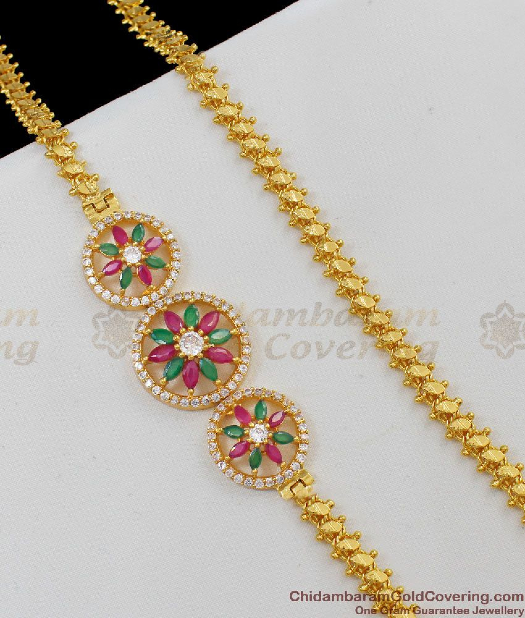 Sparkling Multi Color Stone Flower Design Gold Aspiring Mopu Side ...
