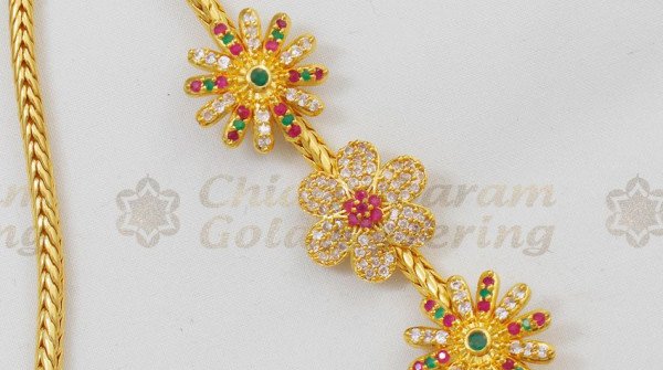 Glorious Three Flower Design Gold Inspired Mugappu Thali Chain With ...