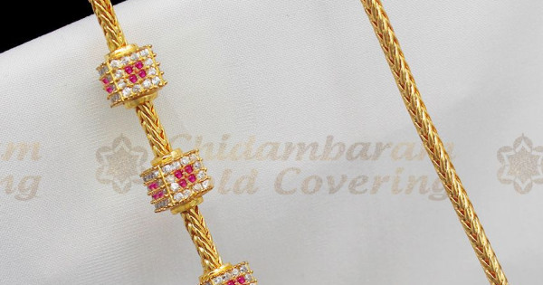 Trendy Three Cylinder Shape AD Ruby Multi Stone Gold Plated Mopu Chain ...