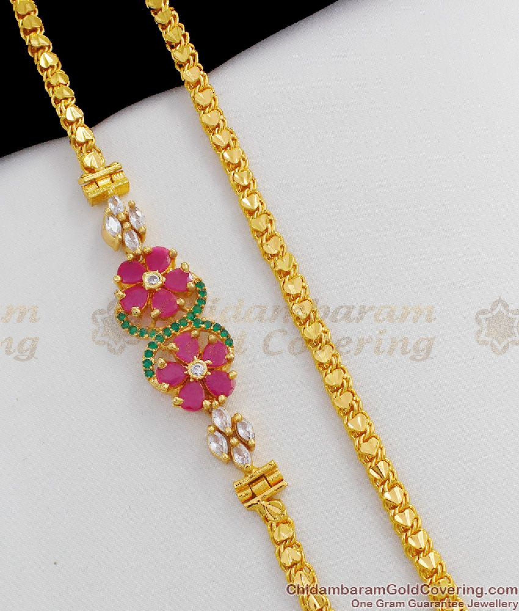 Beautiful Flower Model With Multi Color Stones Pure Gold Side Pendant ...