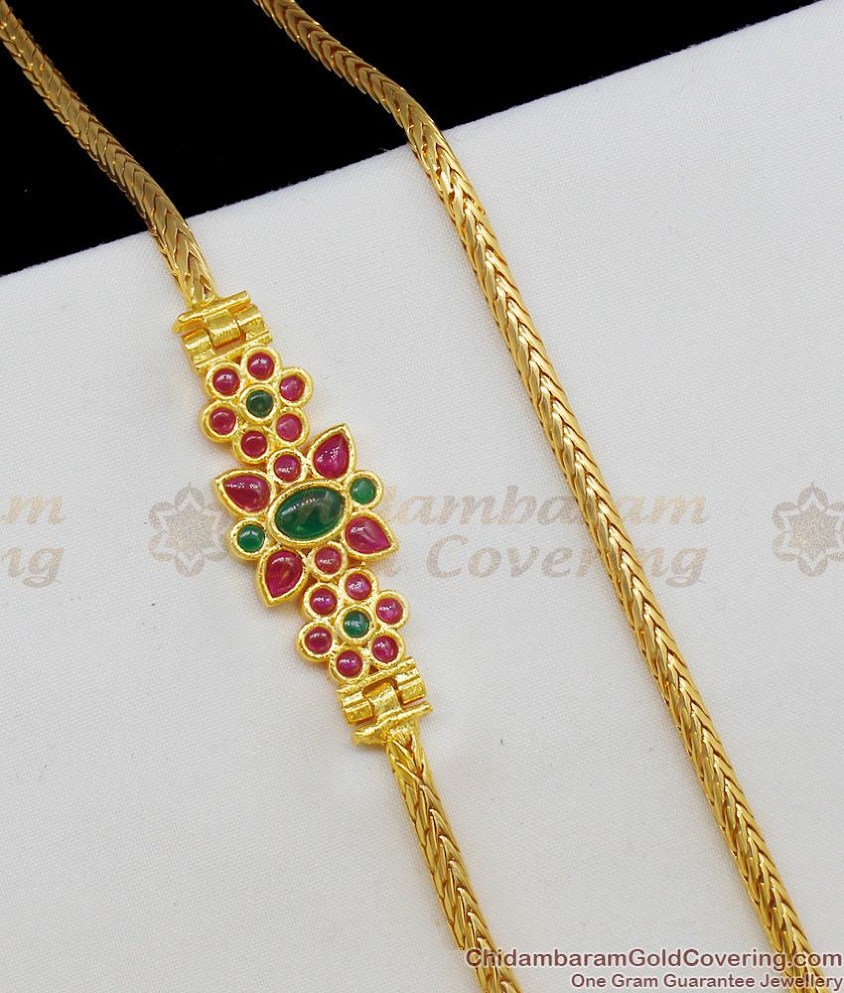 Multicolor Kemp Stone One Side Dollar Mogappu Side Pendant Gold Chain ...