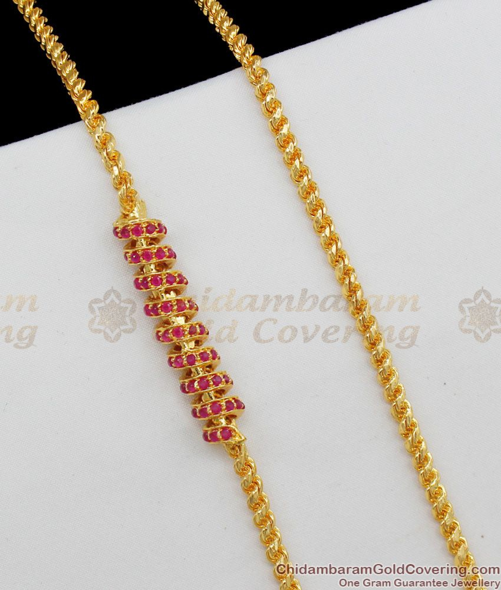 Buy 30 Inches Fancy Design Full Ruby Stone Spiral Mugappu Thali Saradu ...