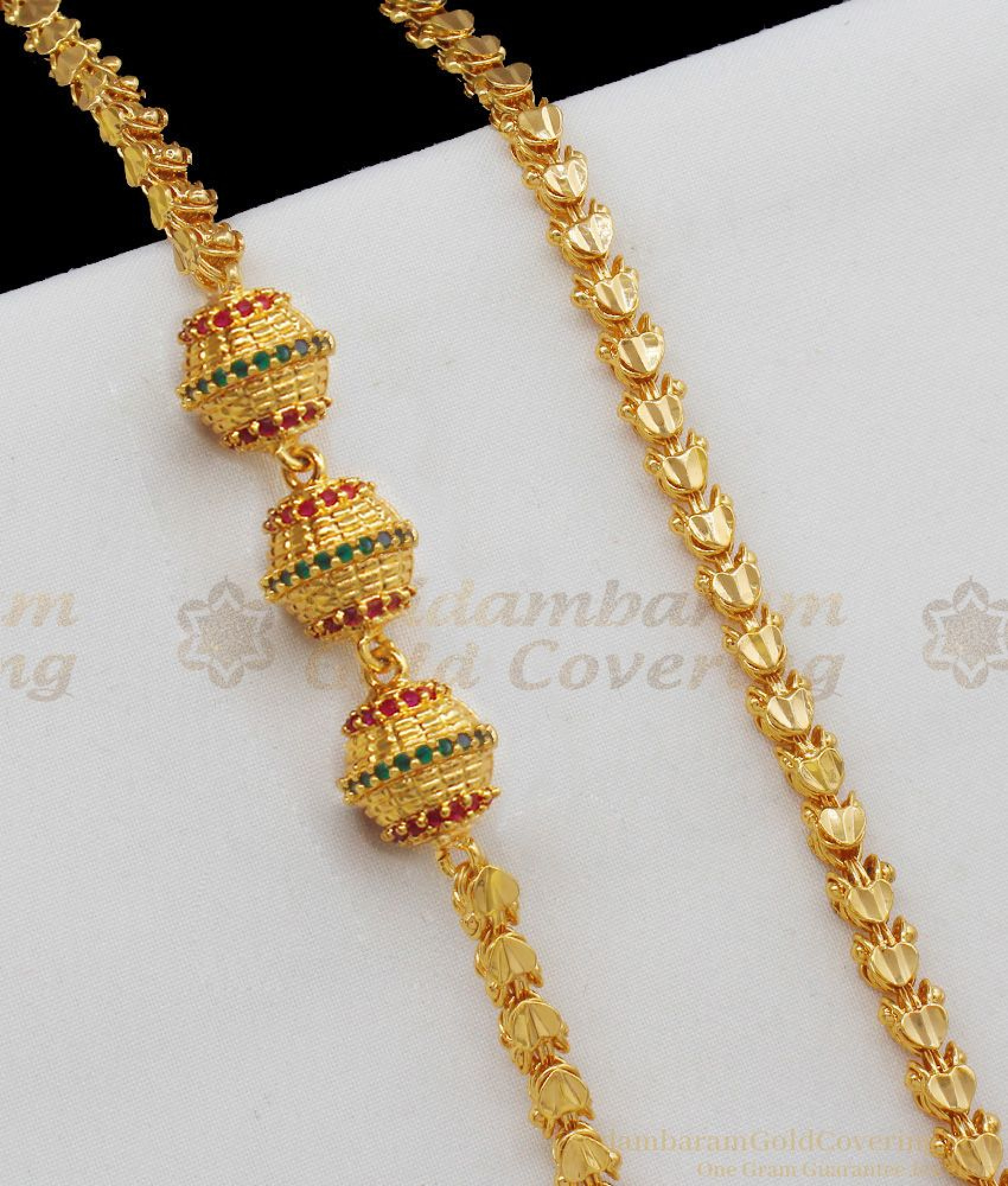 First Quality Ruby Emerald Stone Gold Plated Mugappu Ball Design Thali ...