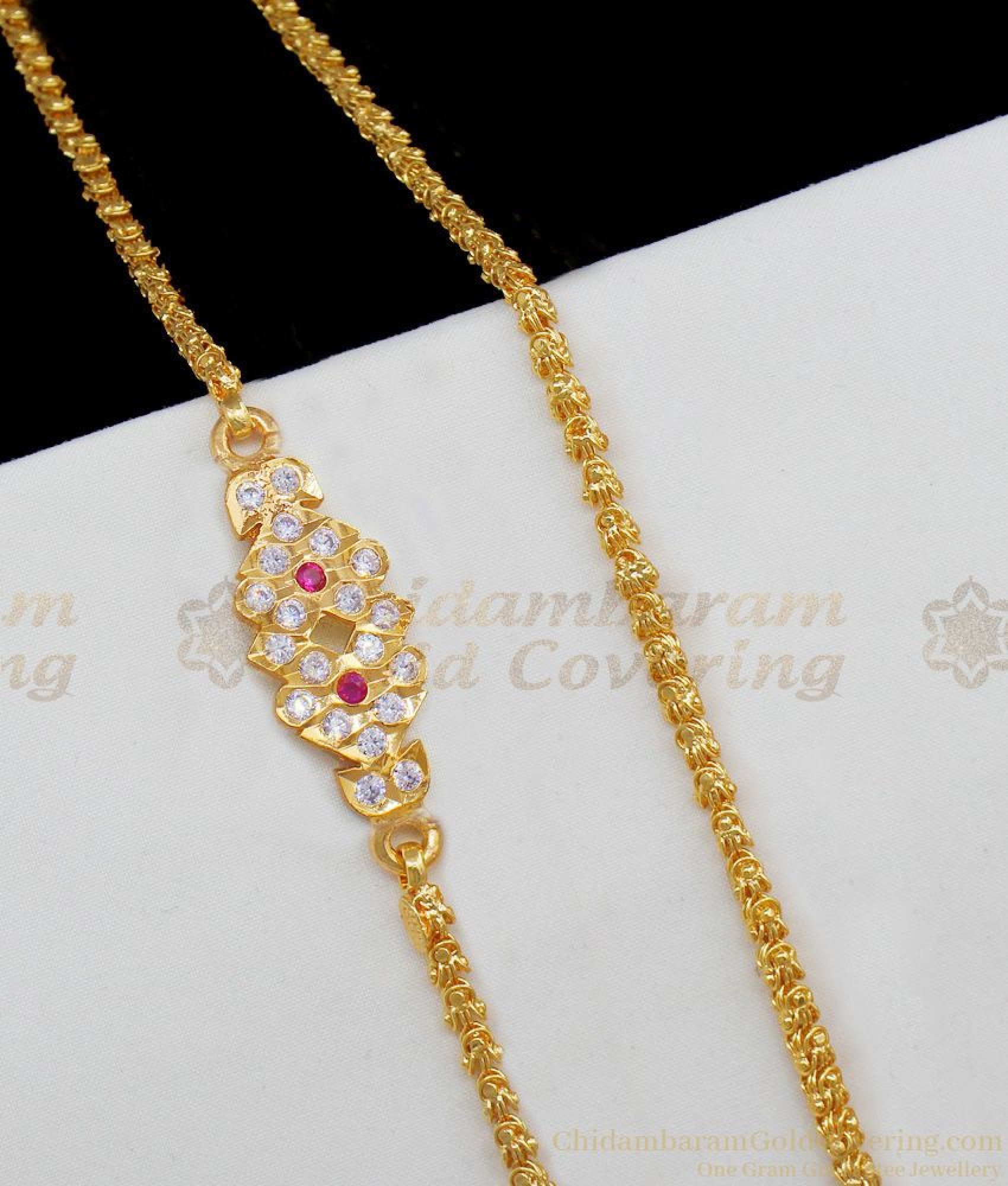 Sparkling Multi Color Stones Gold Impon Side Pendant Chain Panchalog ...